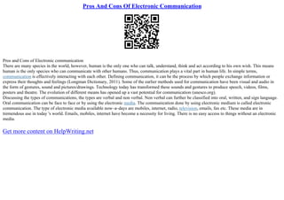 Pros And Cons Of Electronic Communication | PDF