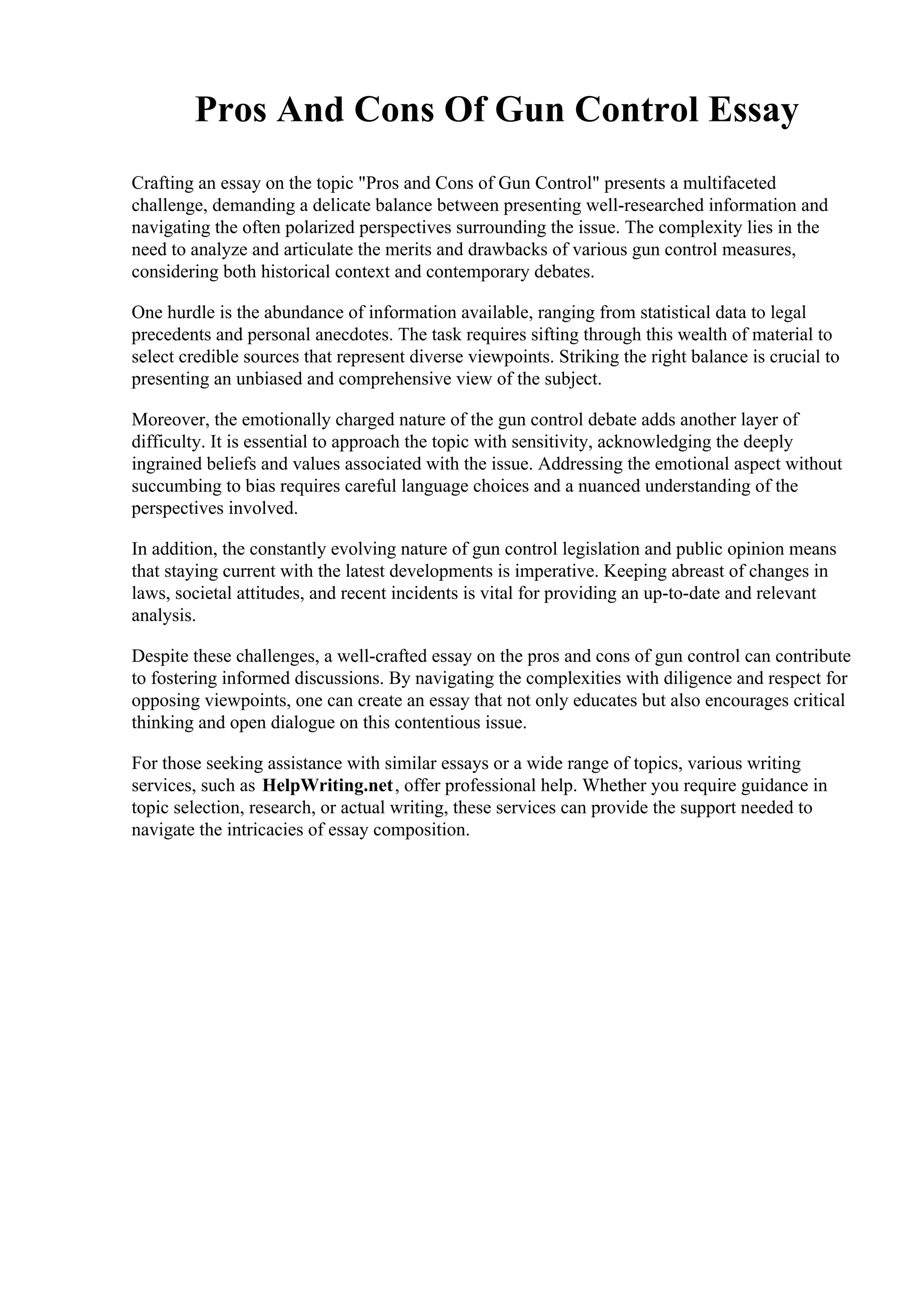 Pros And Cons Of Gun Control Essay | PDF