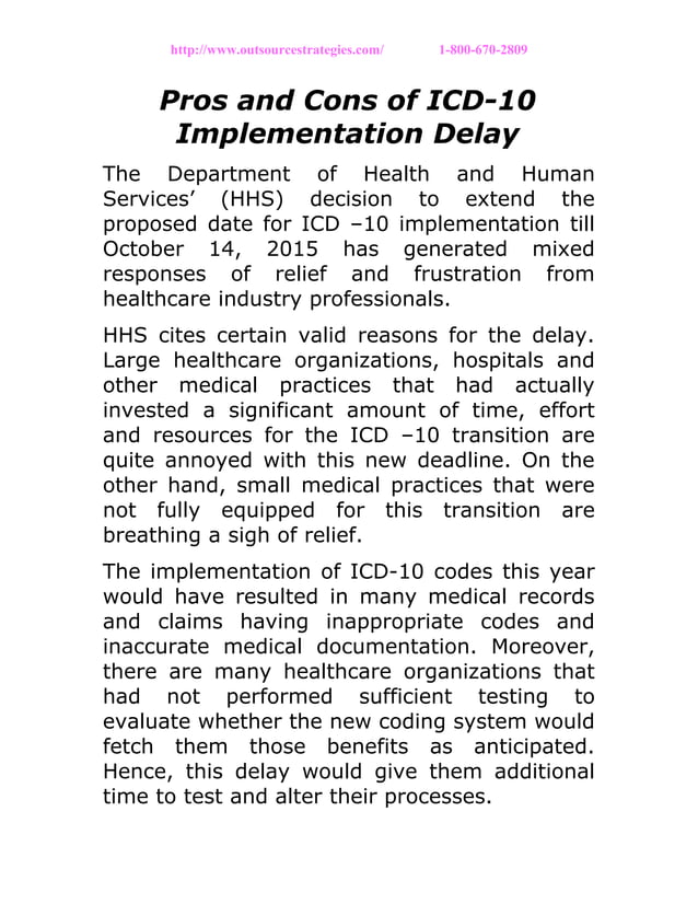 Pros and Cons of ICD-10 Implementation Delay | PDF