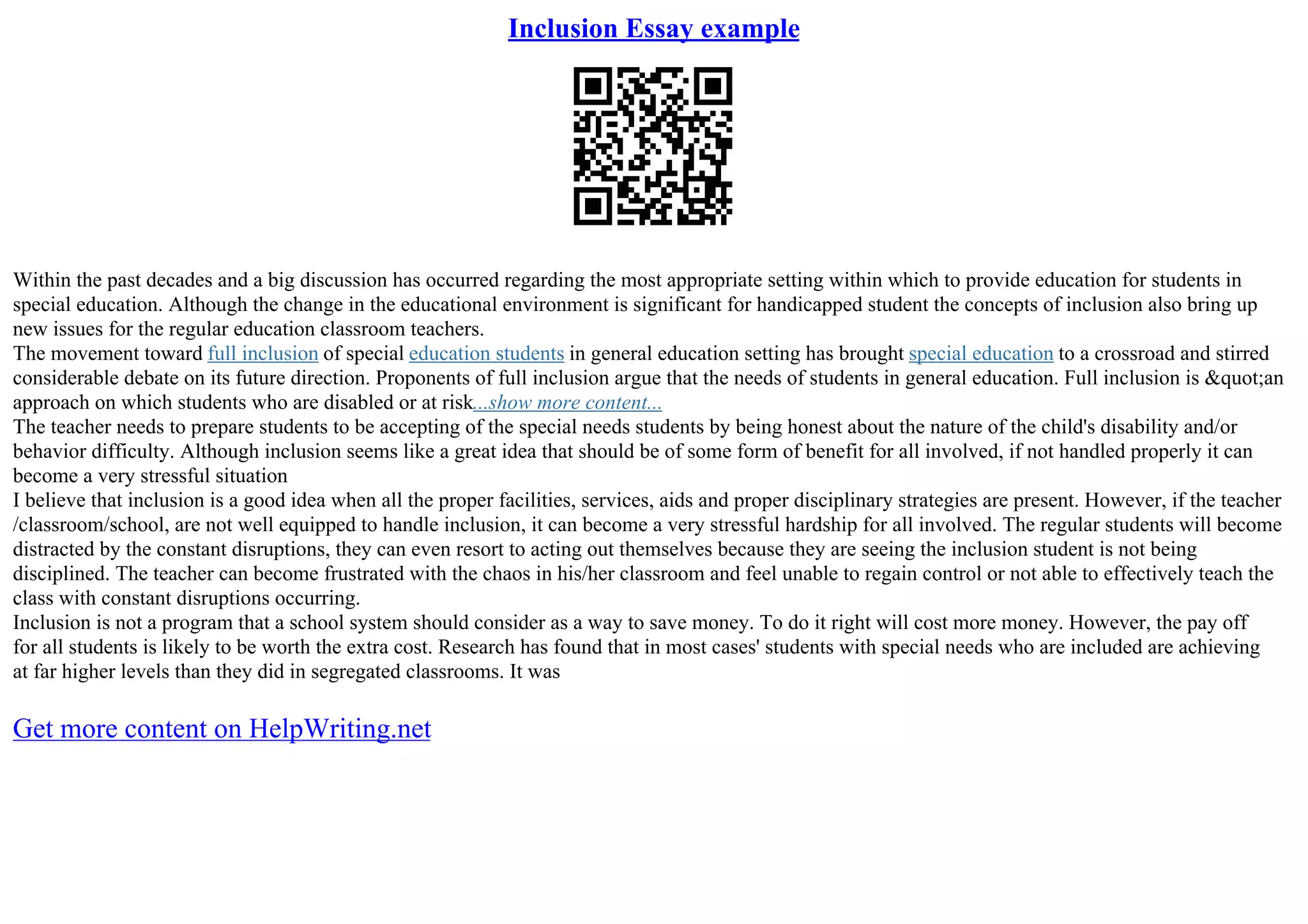 Pros And Cons Of Inclusion Essay | PDF