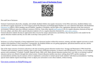 Pros And Cons Of Inclusion Essay | PDF