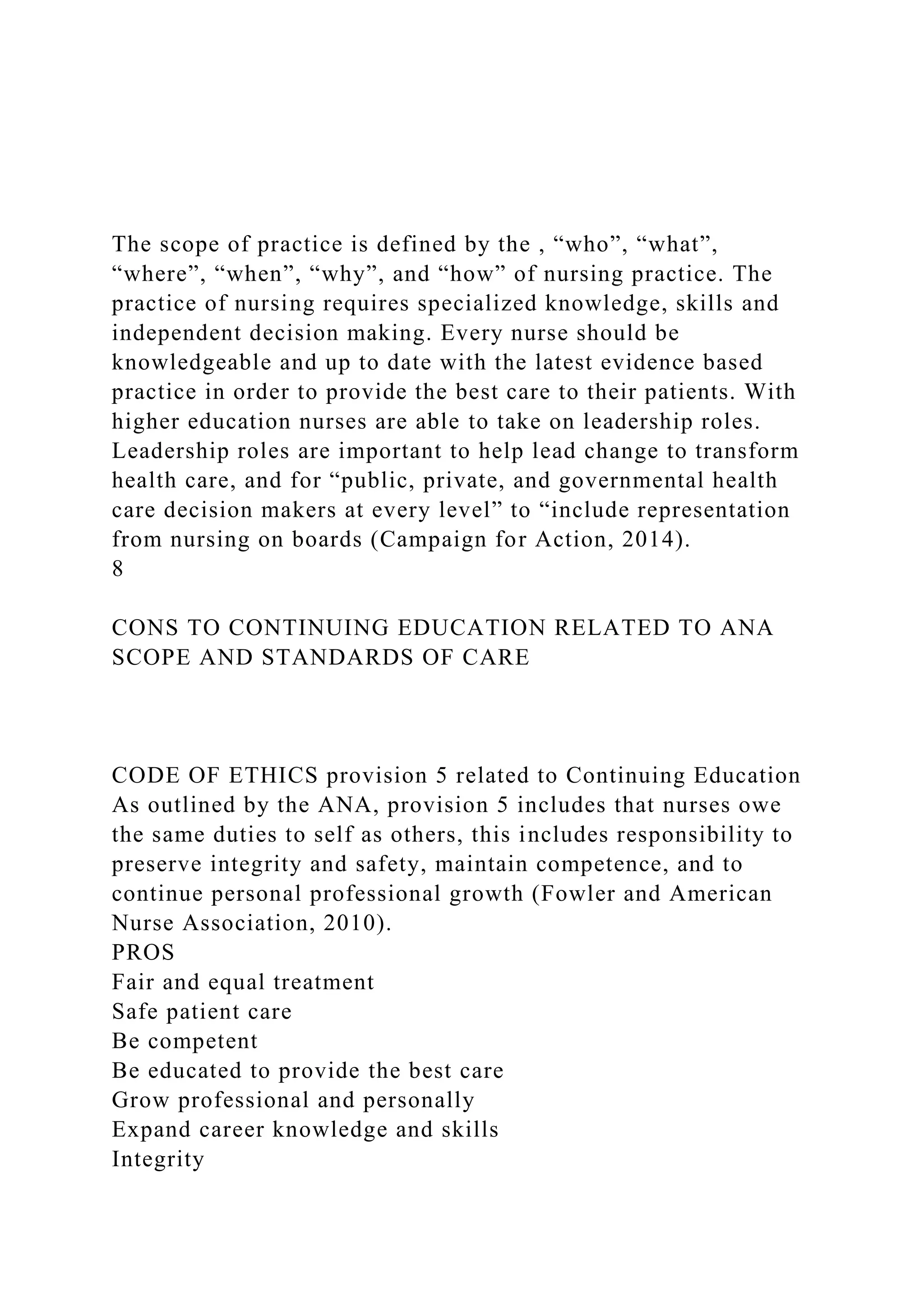 Pros and cons of mandatory continuing nursing educationKaren.docx