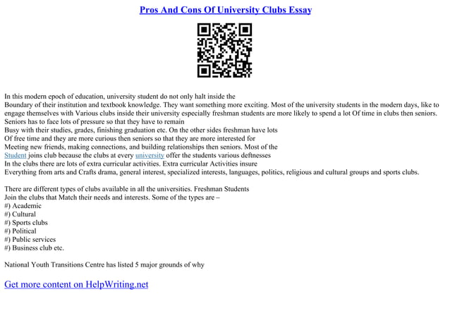 Pros And Cons Of University Clubs Essay | PPT