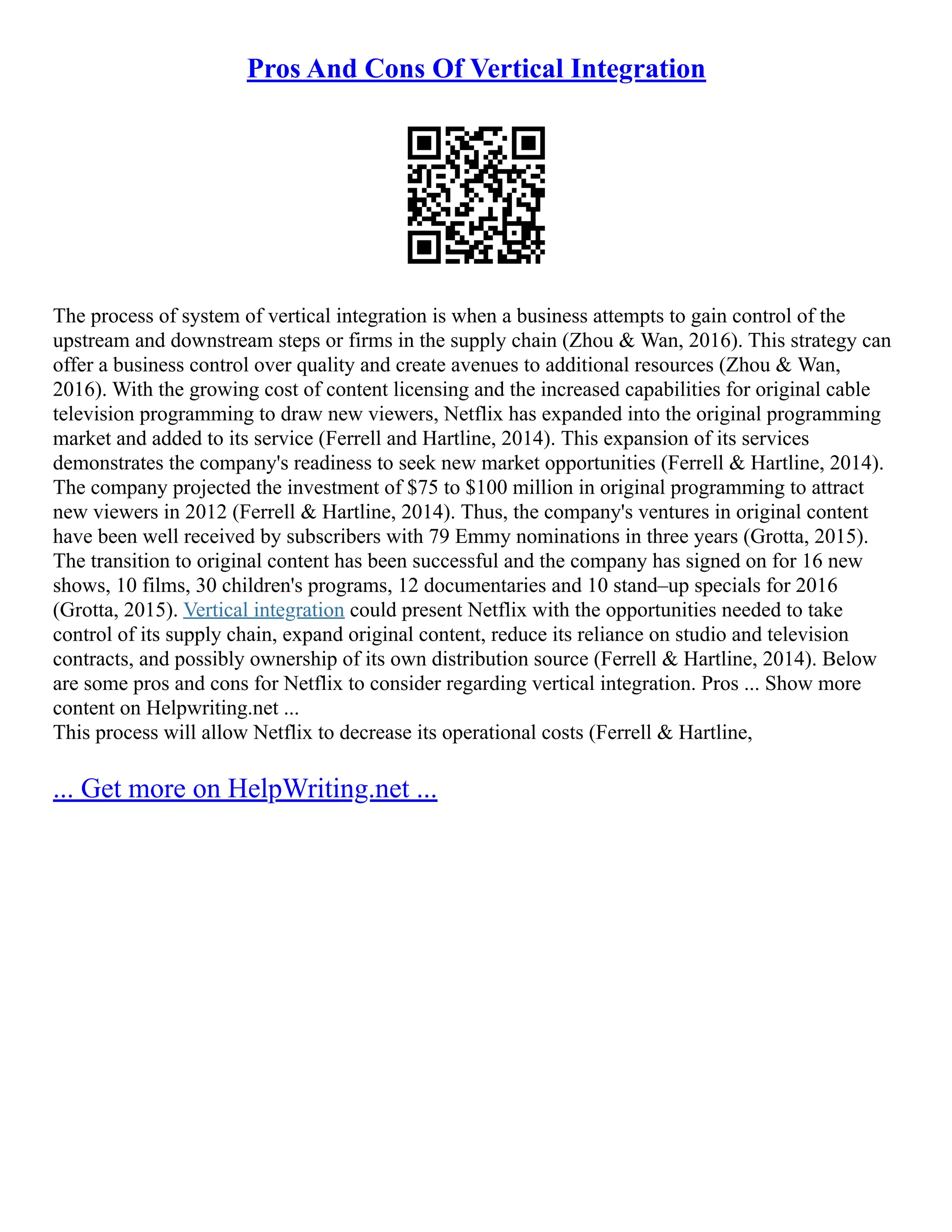 Pros And Cons Of Vertical Integration | PDF