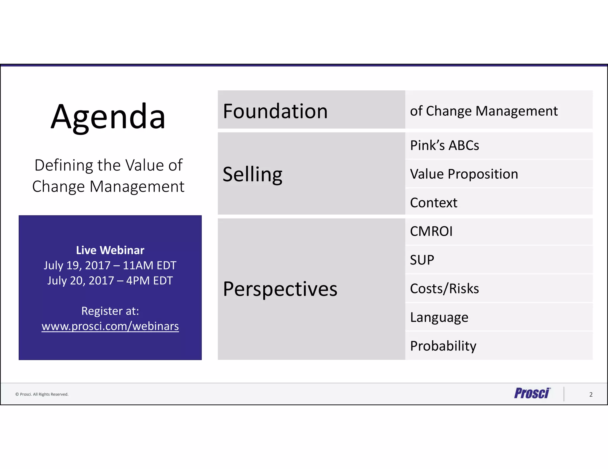 Prosci Defining the Value of Change Management - Webinar Overview | PDF