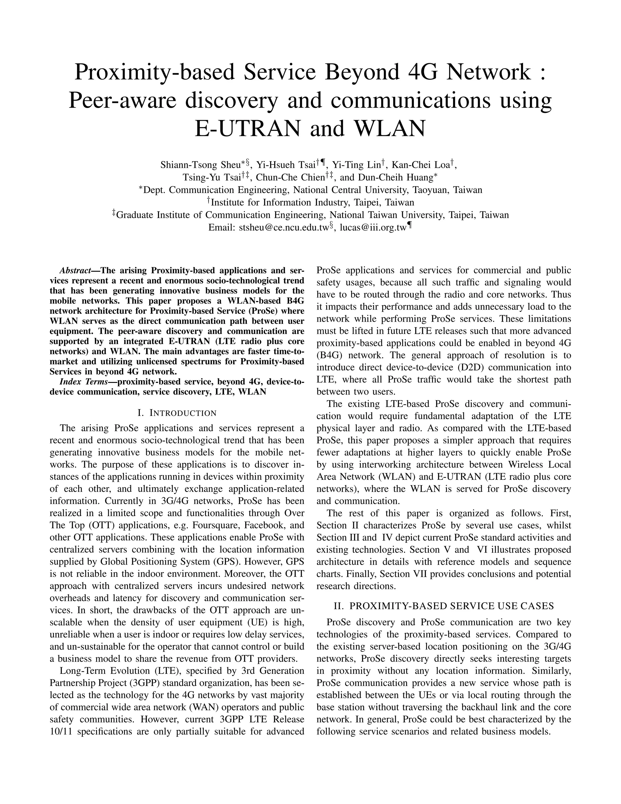Proximity-based Service Beyond 4G Network: Peer-aware discovery and communications using E-UTRAN ...