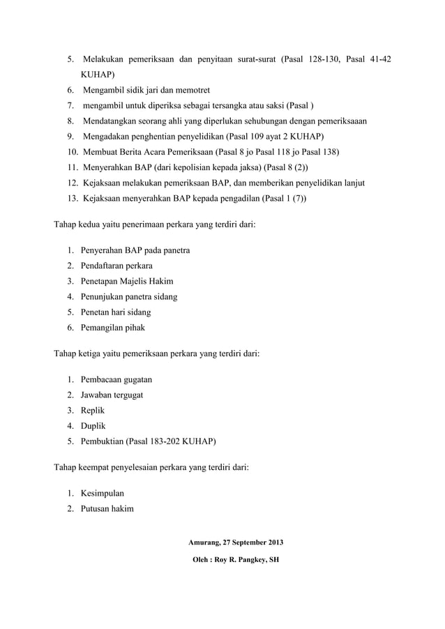 Prosedur beracara Perdata dalam Pengadilan Negeri | DOCX