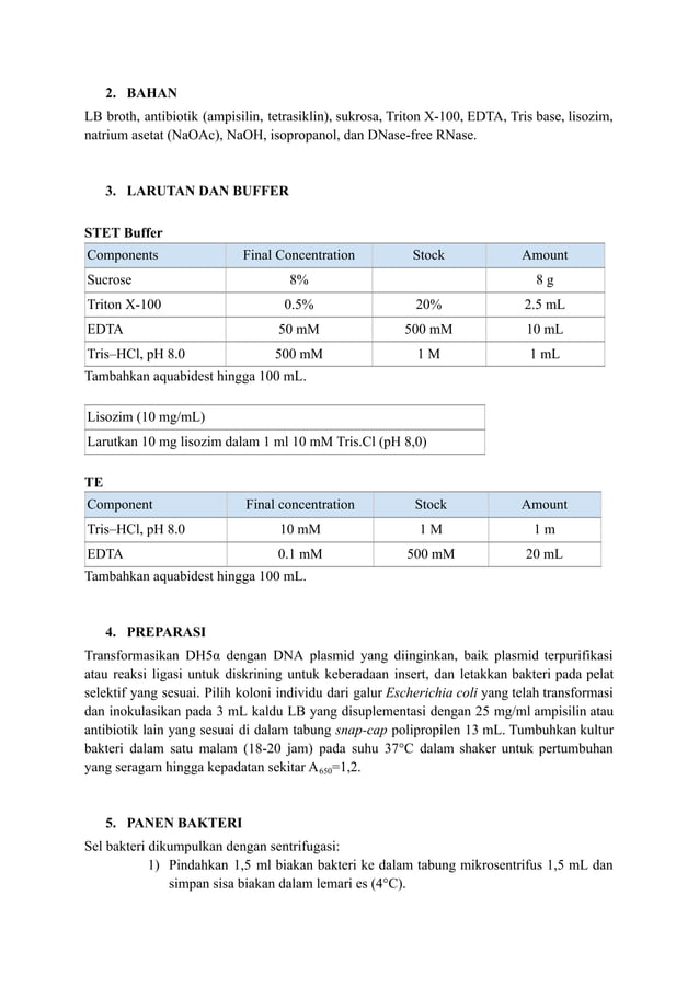 Prosedur Isolasi Plasmid Bakteri dengan Kit Ekstraksi Plasmid - PT ...