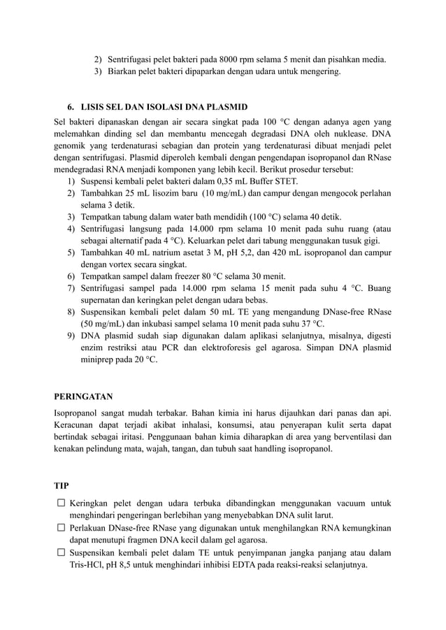 Prosedur Isolasi Plasmid Bakteri dengan Kit Ekstraksi Plasmid - PT ...