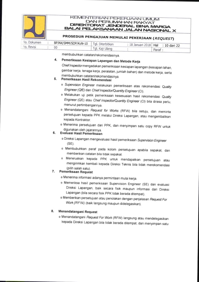 Prosedur memulai pekerjaan request kon-10 | PDF