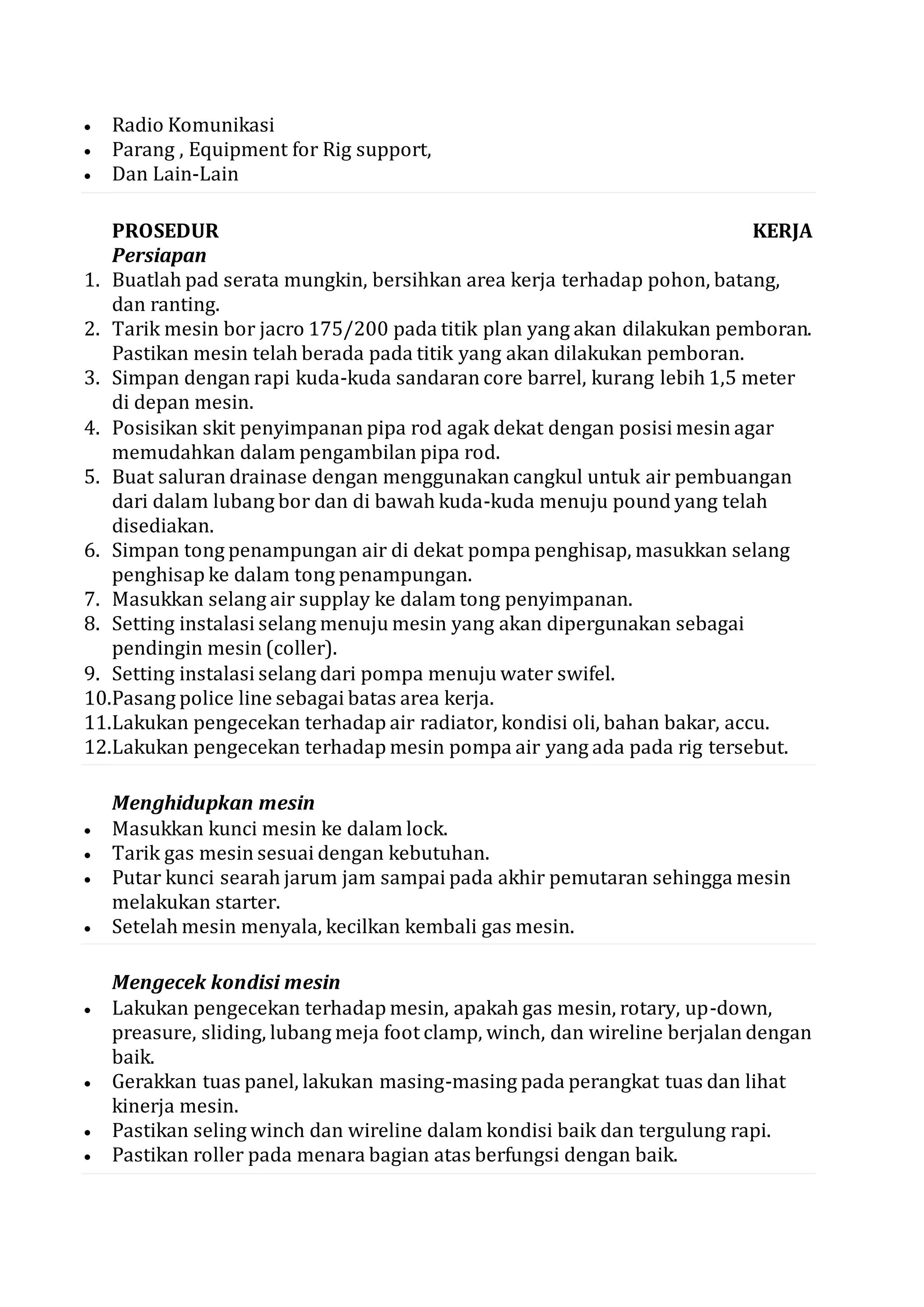 Prosedur mengoperasikan mesin bor jacro | DOCX