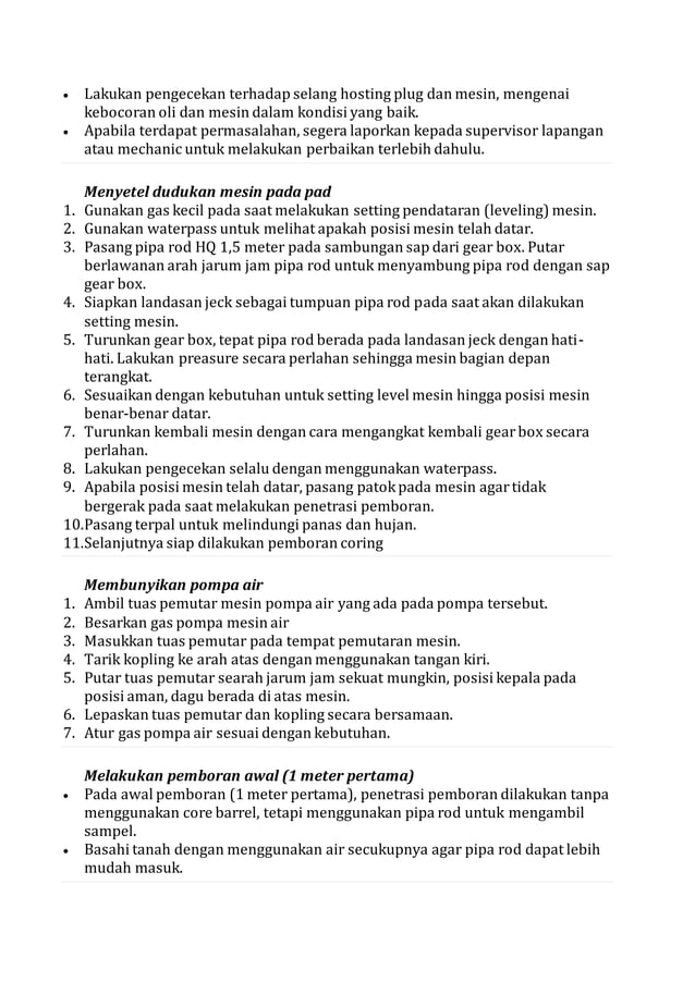 Prosedur mengoperasikan mesin bor jacro | DOCX