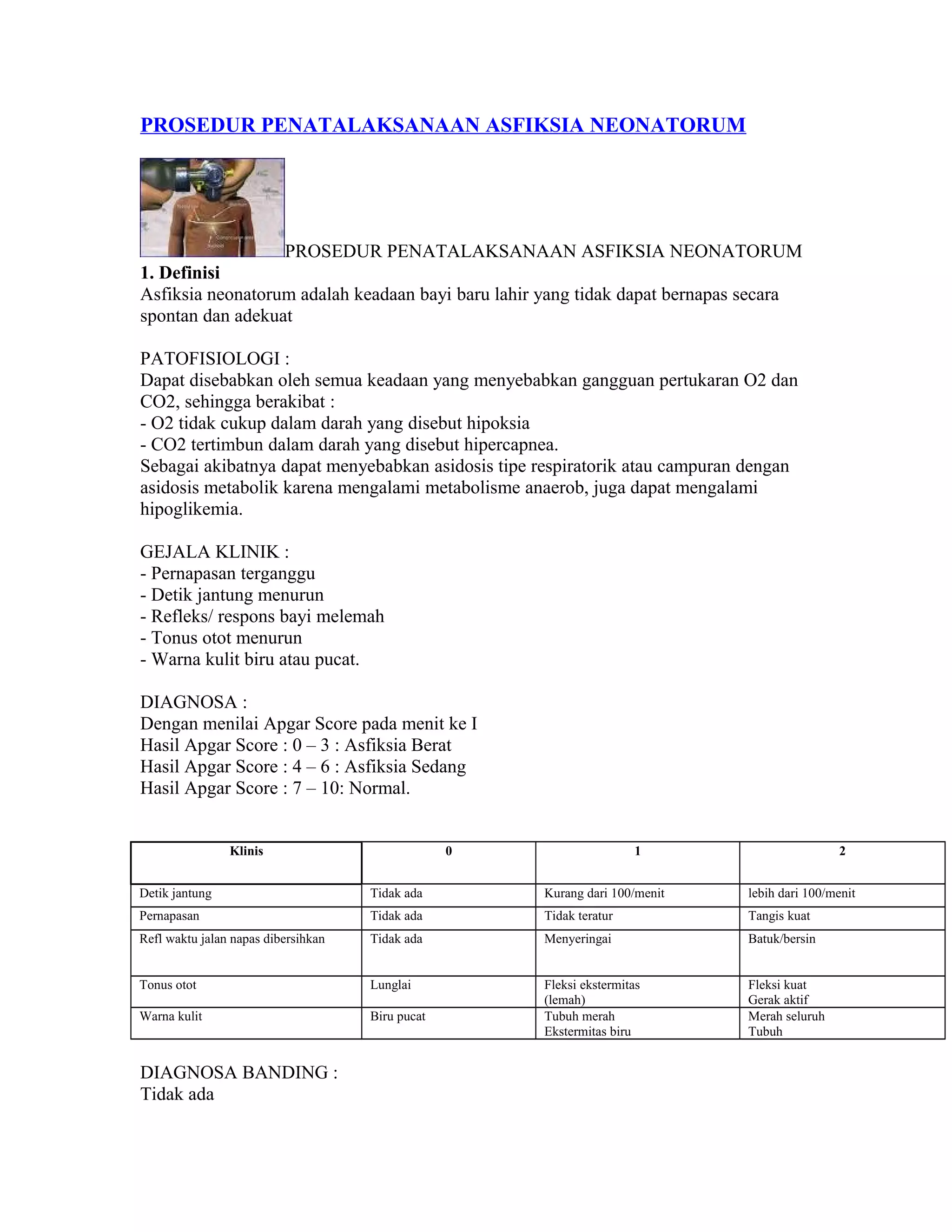 Prosedur penatalaksanaan asfiksia neonatorum | DOC