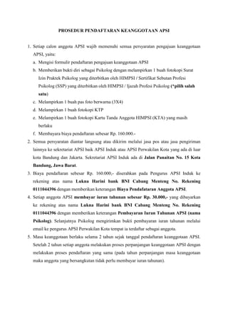 Prosedur pendaftaran keanggotaan apsi | PDF