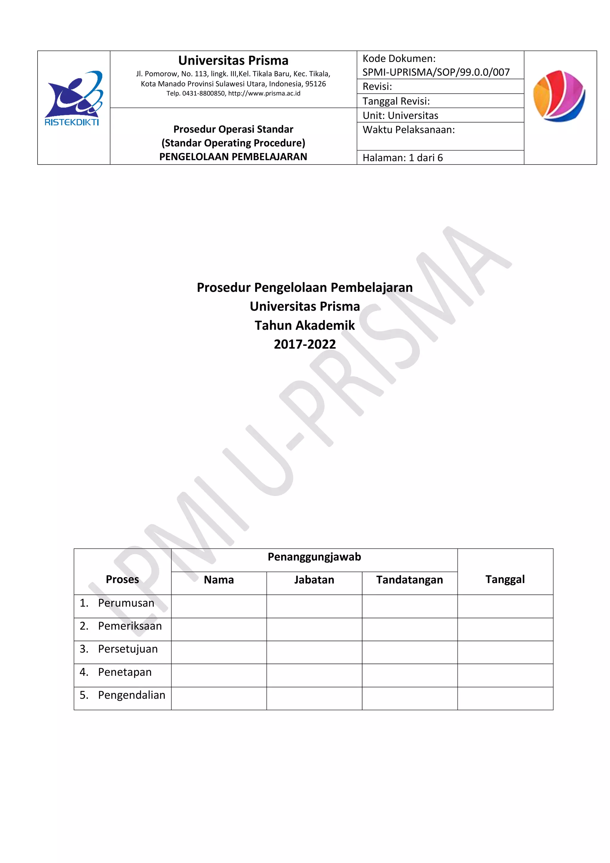 Prosedur pengelolaan pembelajaran | PDF
