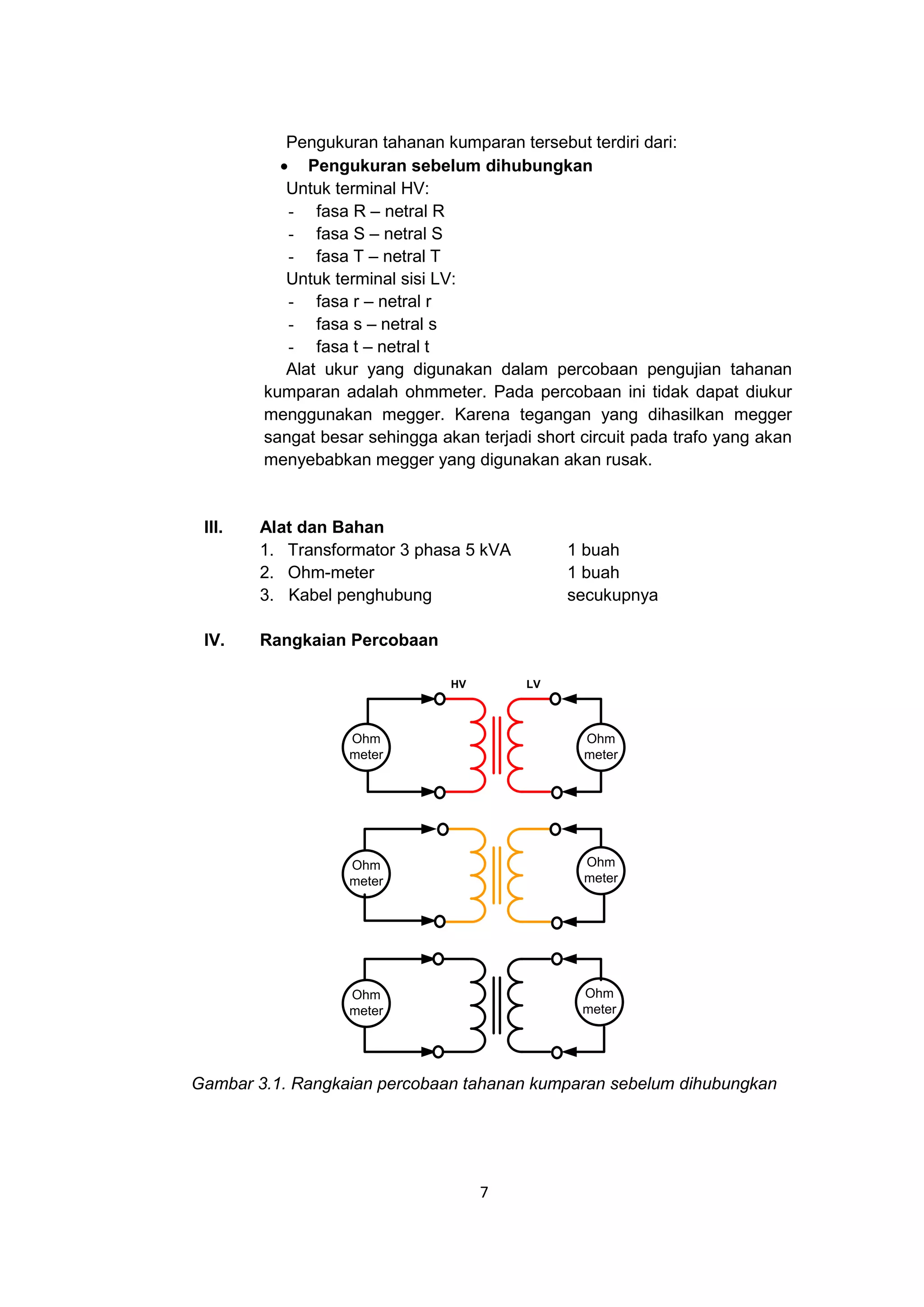 Prosedur pengujian rutin trafo 3 fasa hubungan Y-Y | PDF
