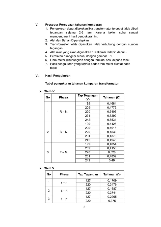 Prosedur pengujian rutin trafo 3 fasa hubungan Y-Y | PDF