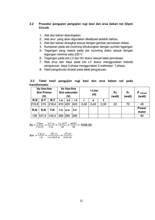 Prosedur pengujian rutin trafo 3 fasa hubungan Y-Y | PDF