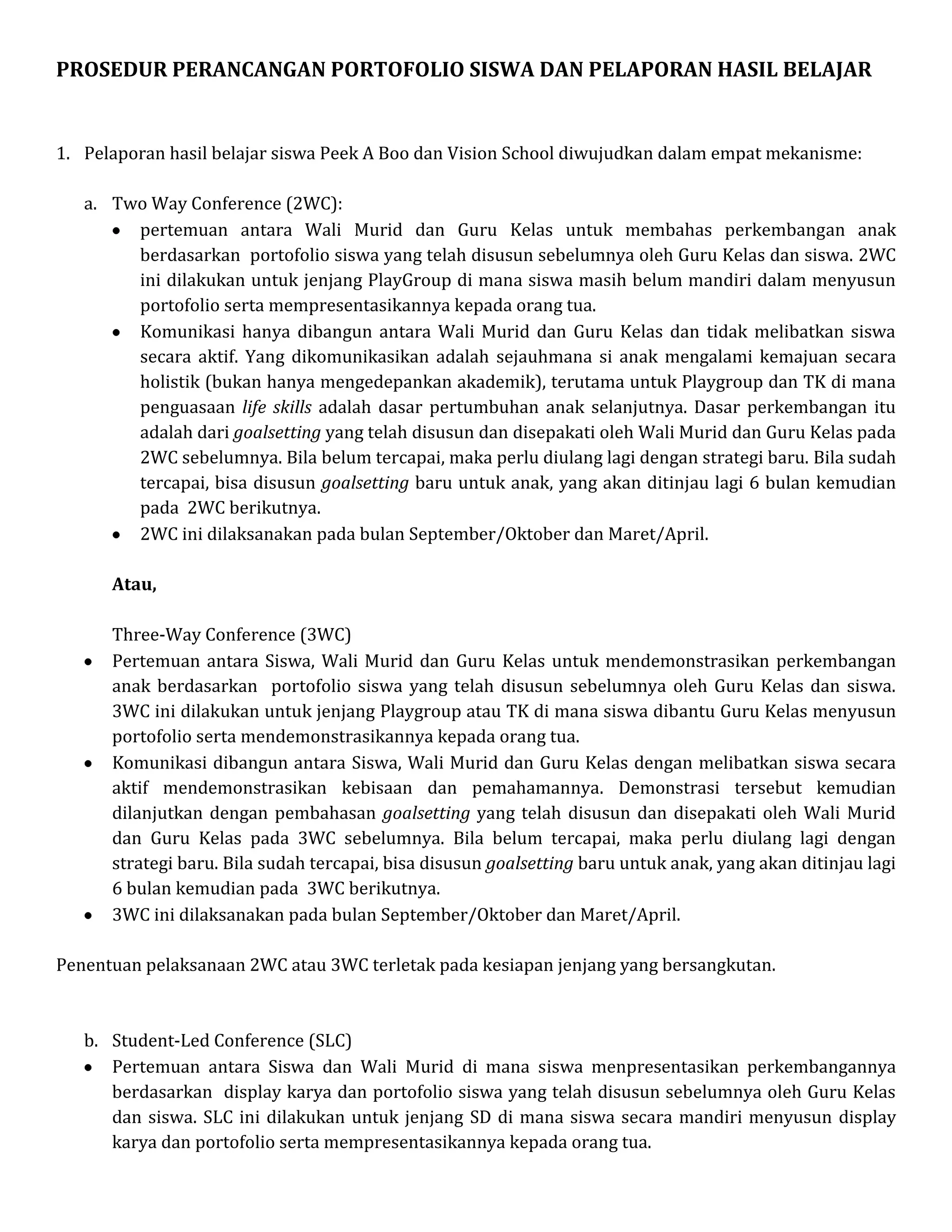 Prosedur Perancangan Portofolio Siswa dan Pelaporan Hasil Belajar | DOC