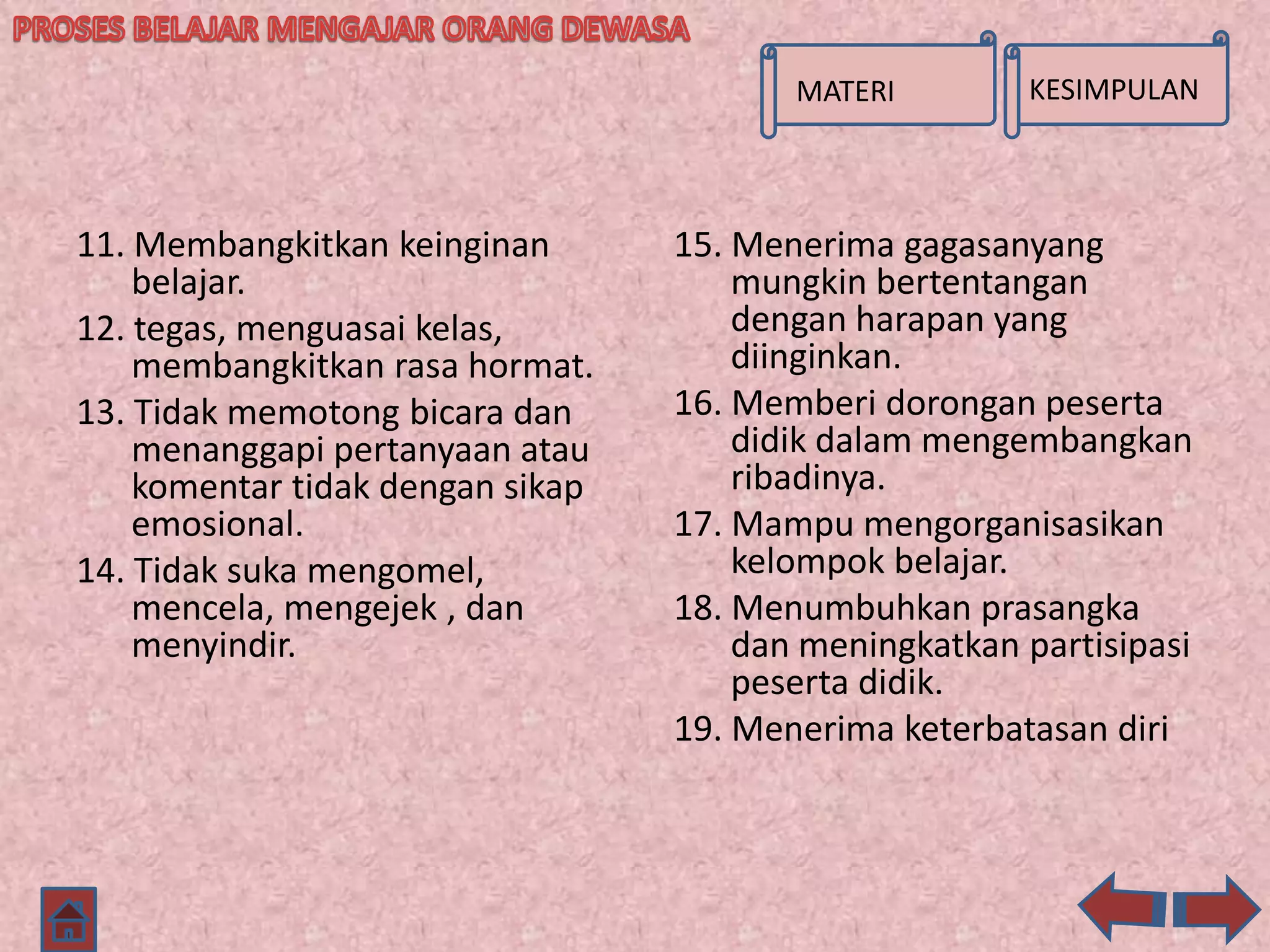 Proses belajar mengajar orang dewasa | PPTX