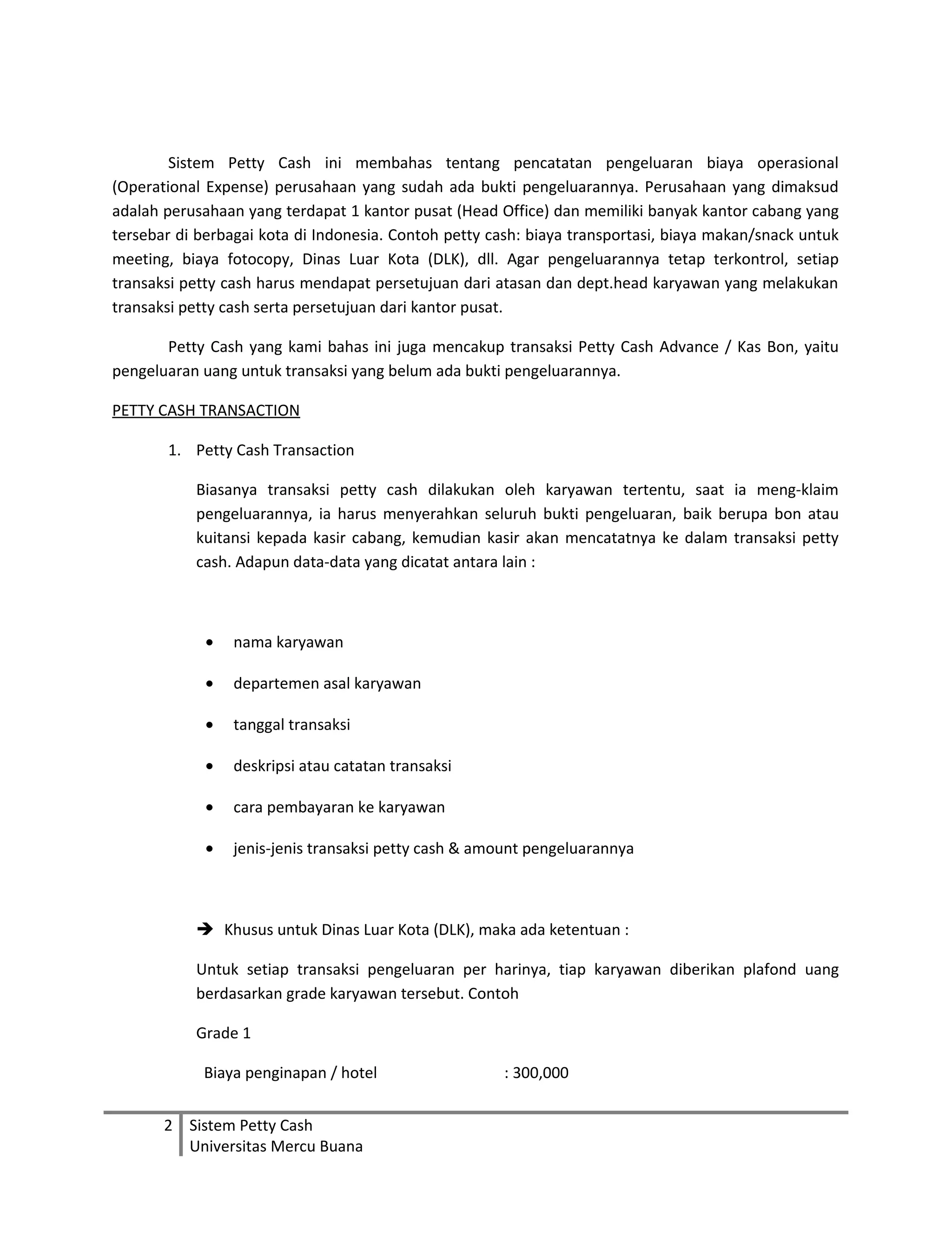 Proses bisnis pada system petty cash | DOC