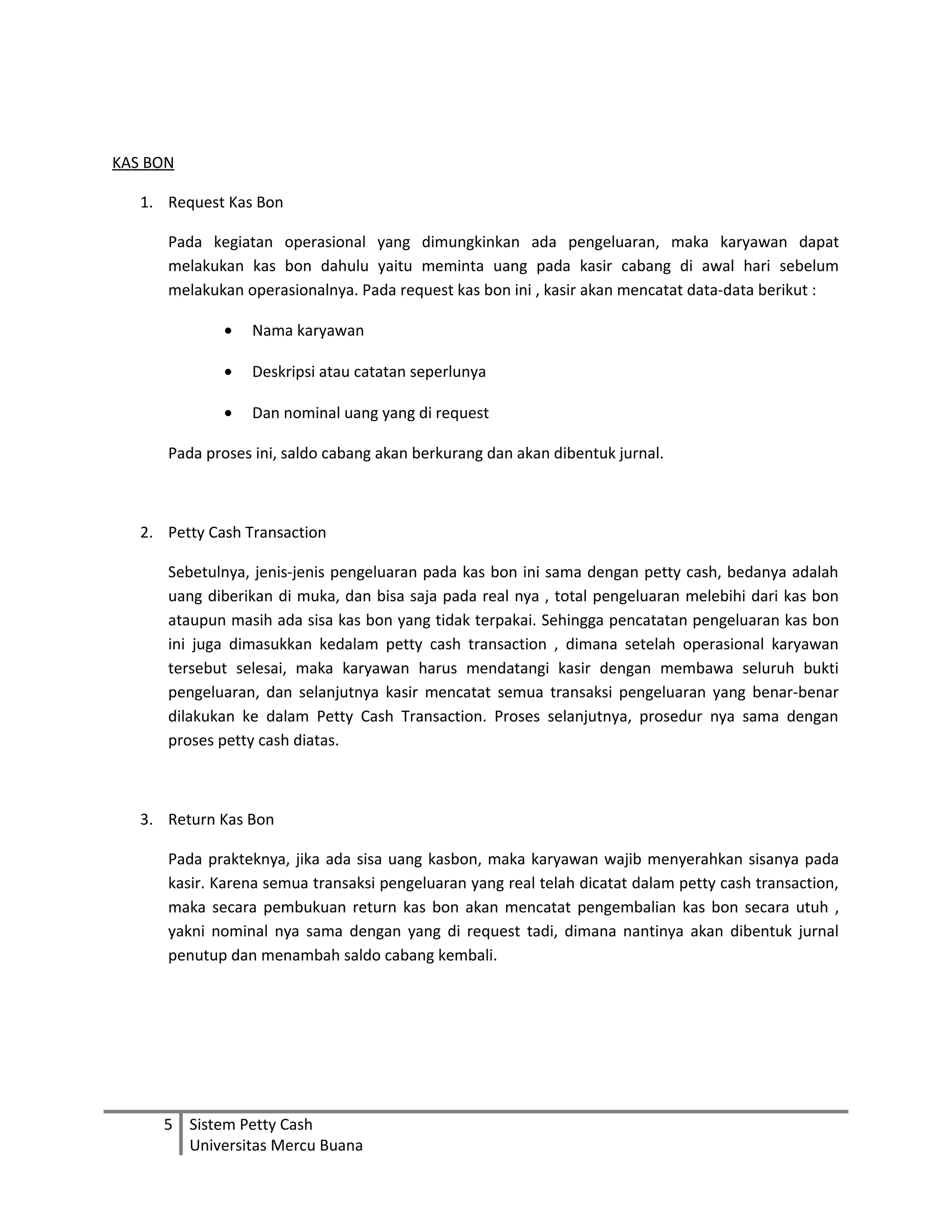 Proses bisnis pada system petty cash | DOC