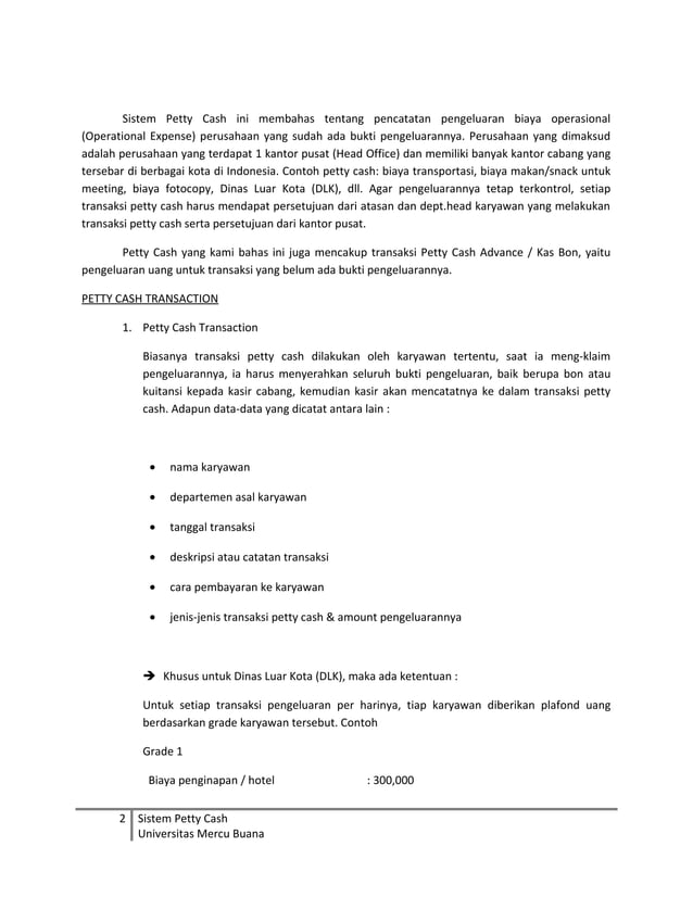 Proses bisnis pada system petty cash | DOC