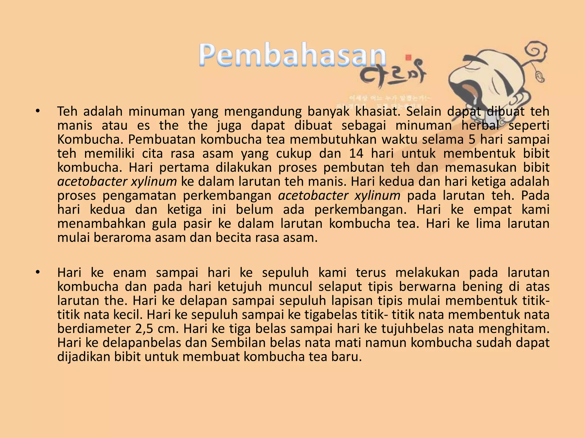 Proses fermentasi kombucha tea mengunakan acetobacter | PPTX