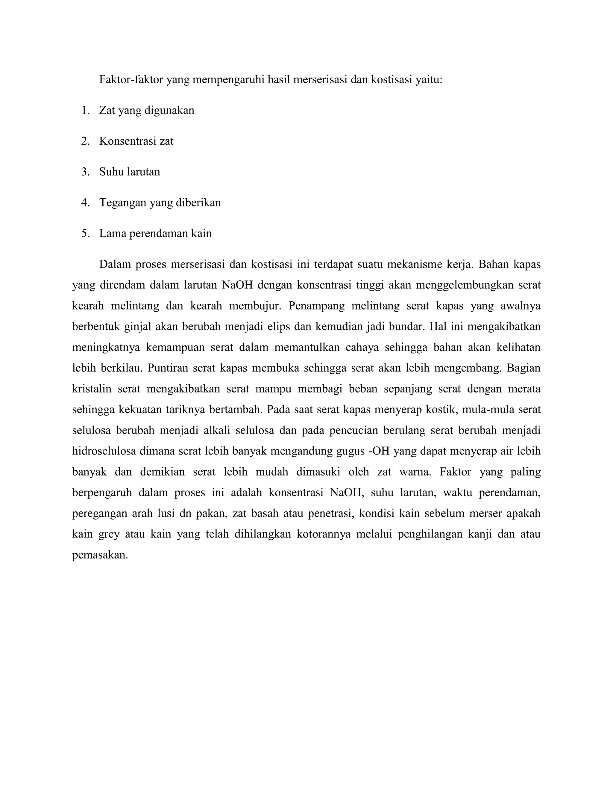 Proses merserisasi dan kostisasi nyeh | DOCX
