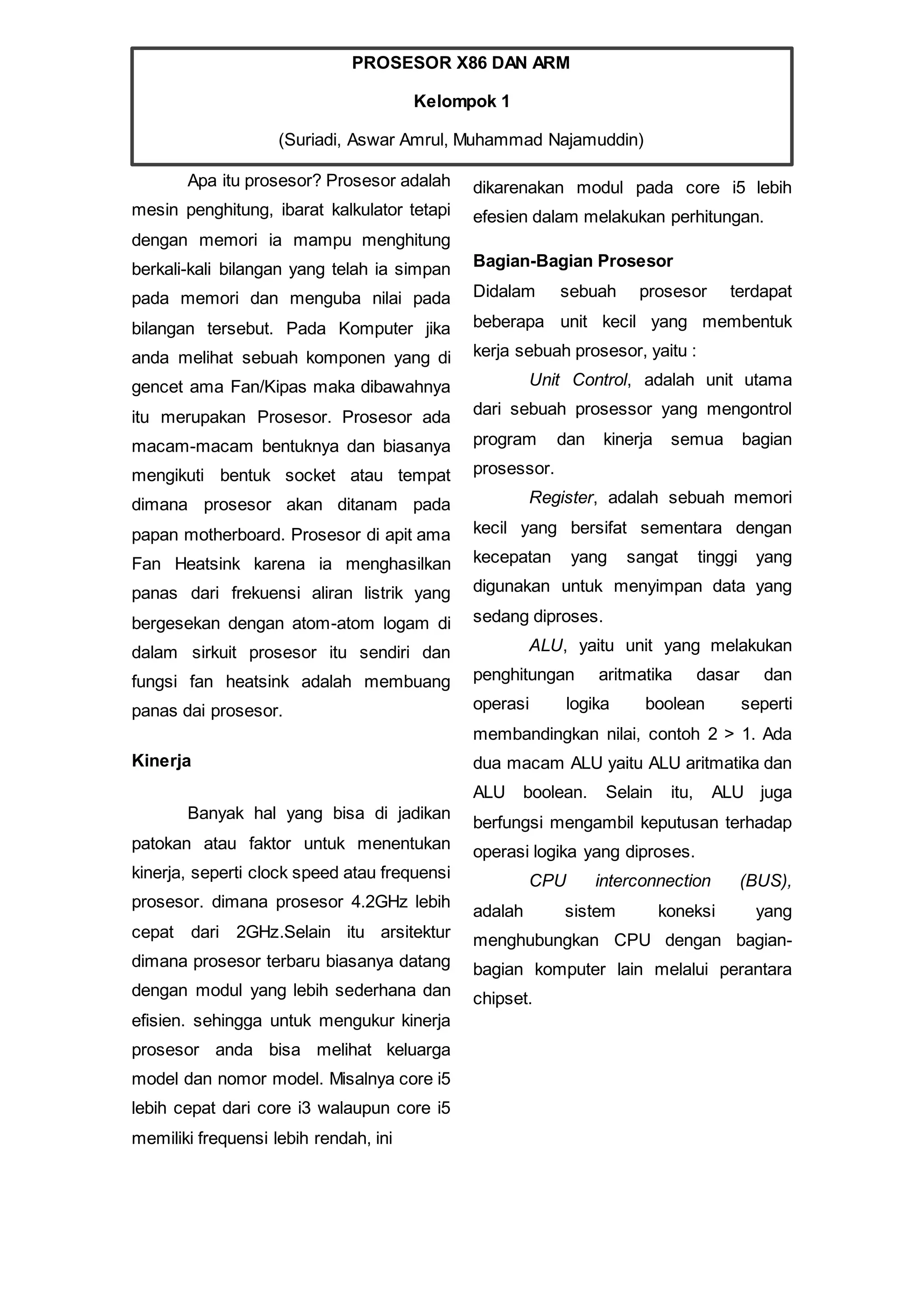 Prosesor x86 dan arm | DOCX