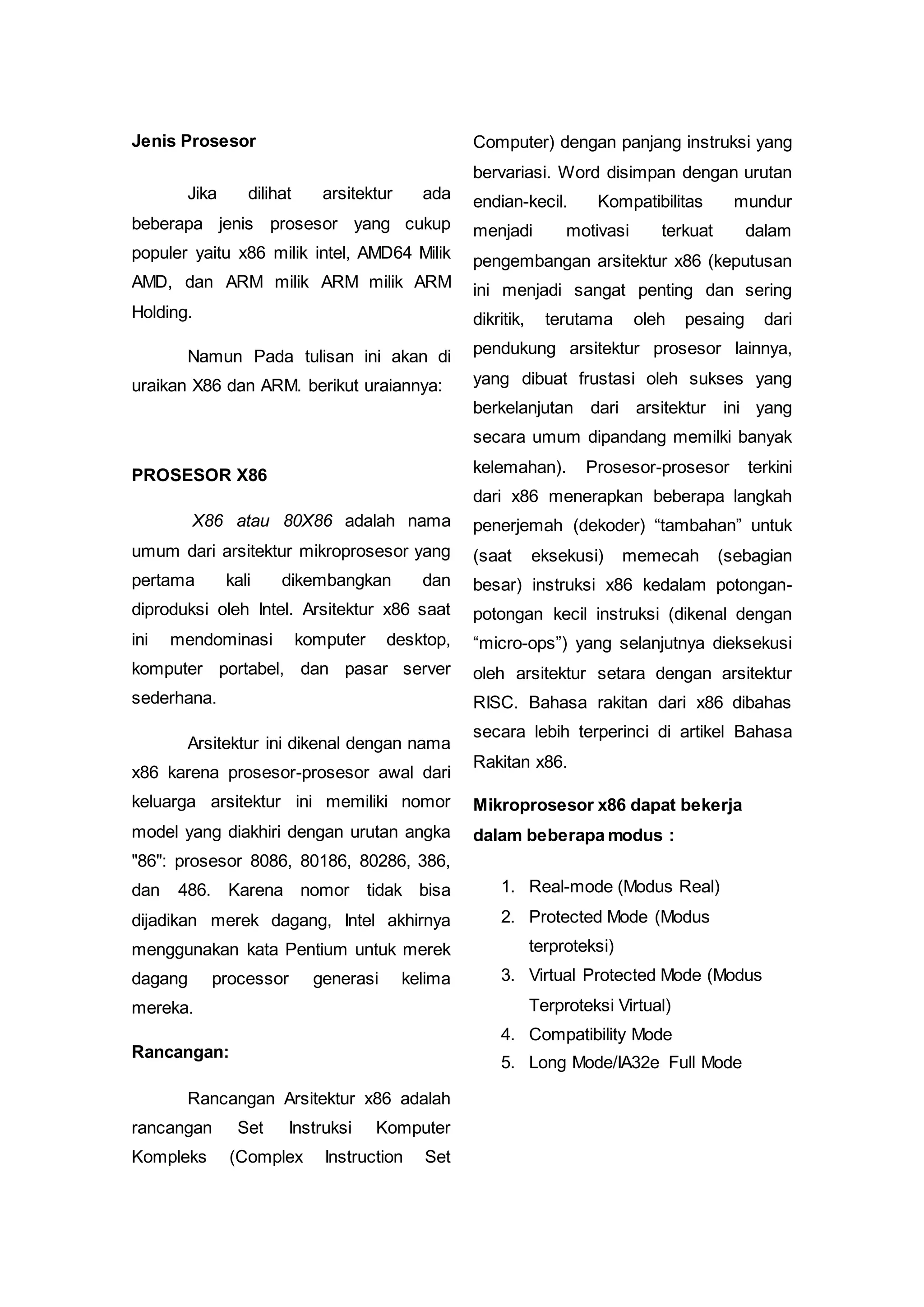 Prosesor x86 dan arm | DOCX