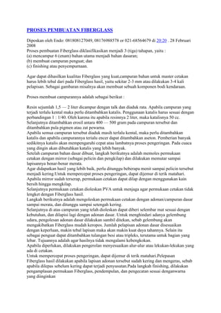 Proses pembuatan fiberglass | DOCX