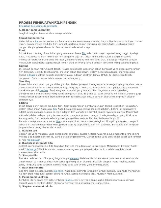 Urutan Pembuatan Film Pendek - Ahli Soal