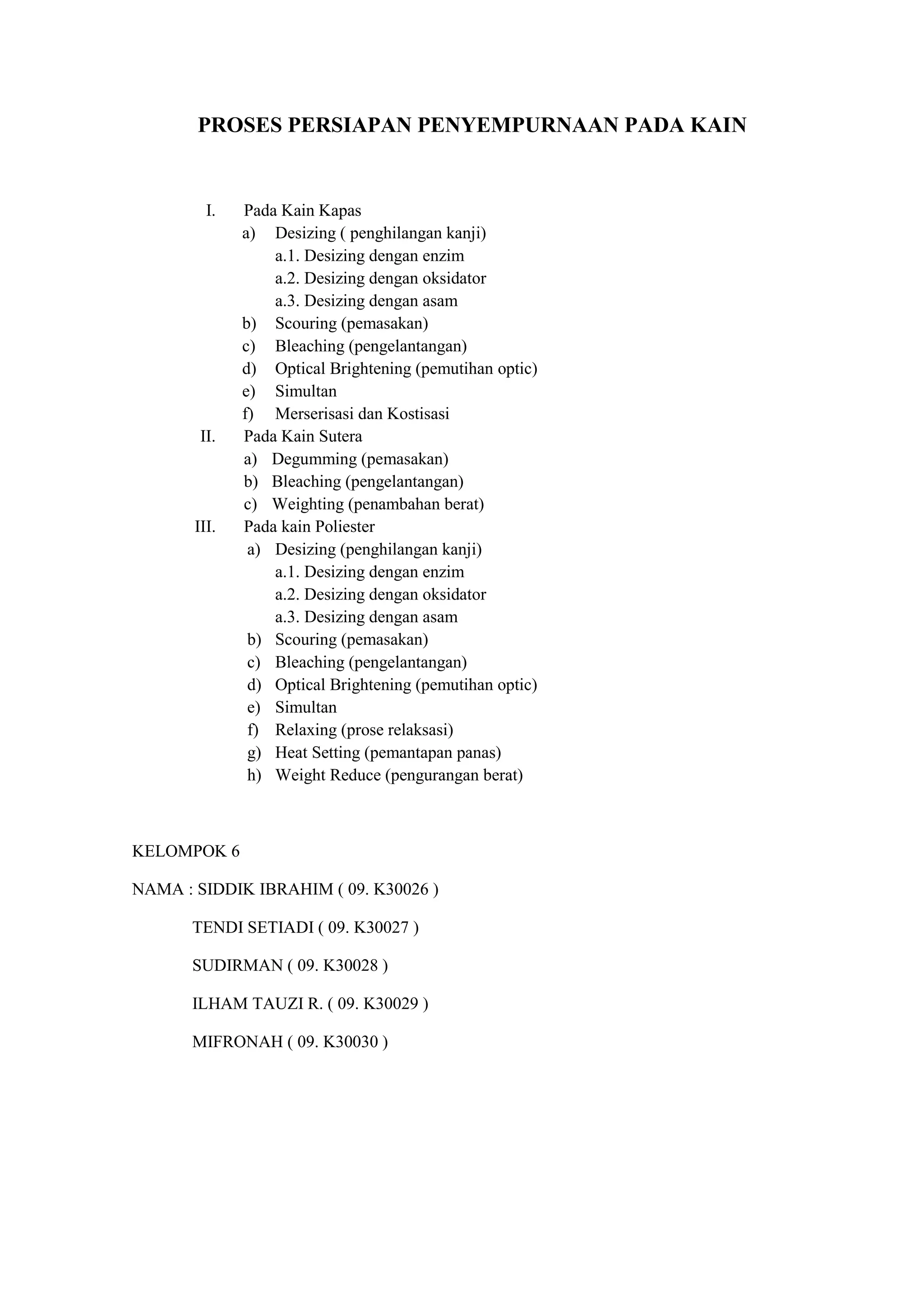 Proses persiapan penyempurnaan pada kain | DOCX