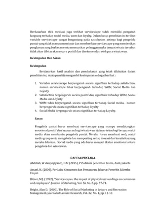 Pengaruh Servicescape terhadap Customer loyalty Wisata pantai melalui Satisfaction, WOM dan ...