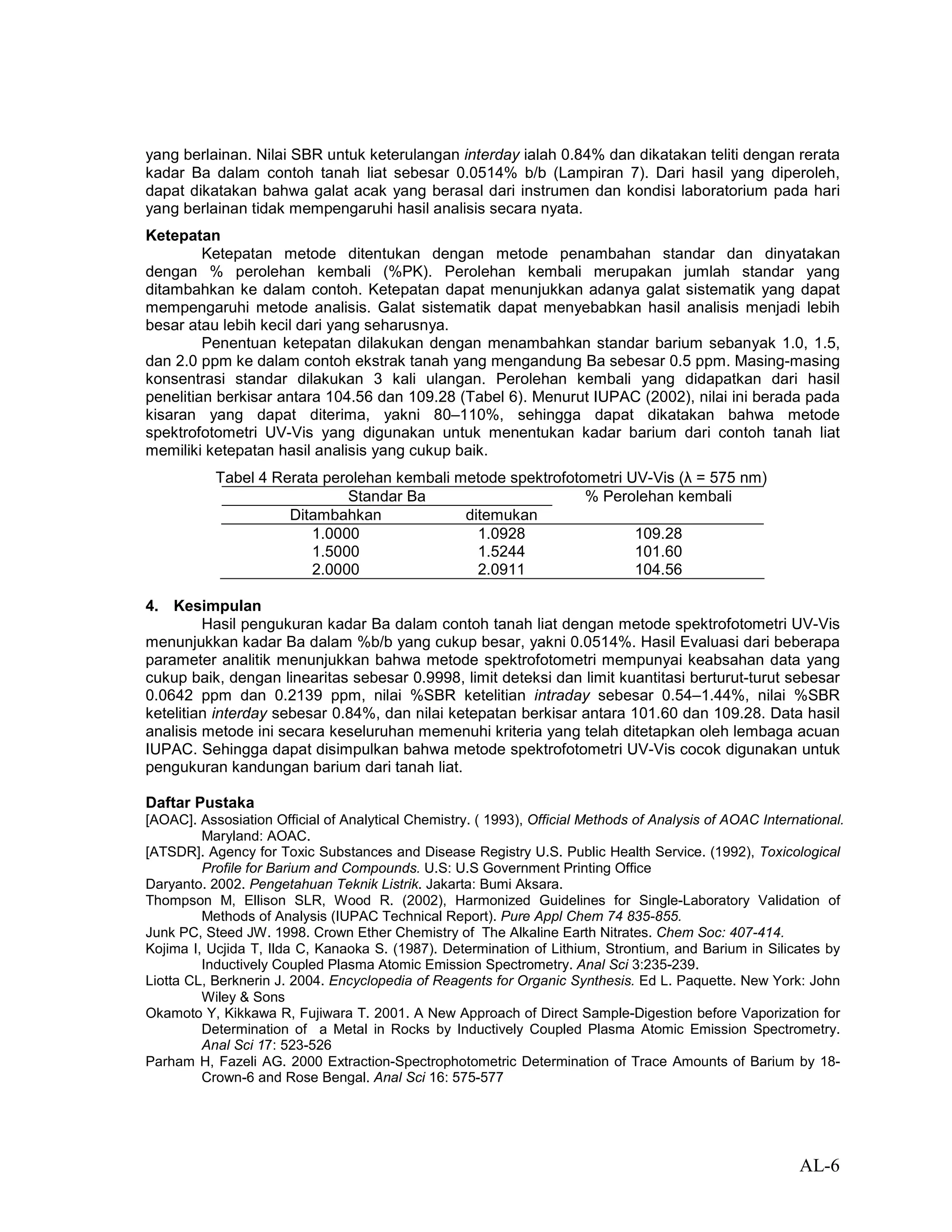 Metode Spektrofotometri UV-Vis Untuk Penentuan Barium dalam Tanah Liat dengan 18-Crown-6 dan ...
