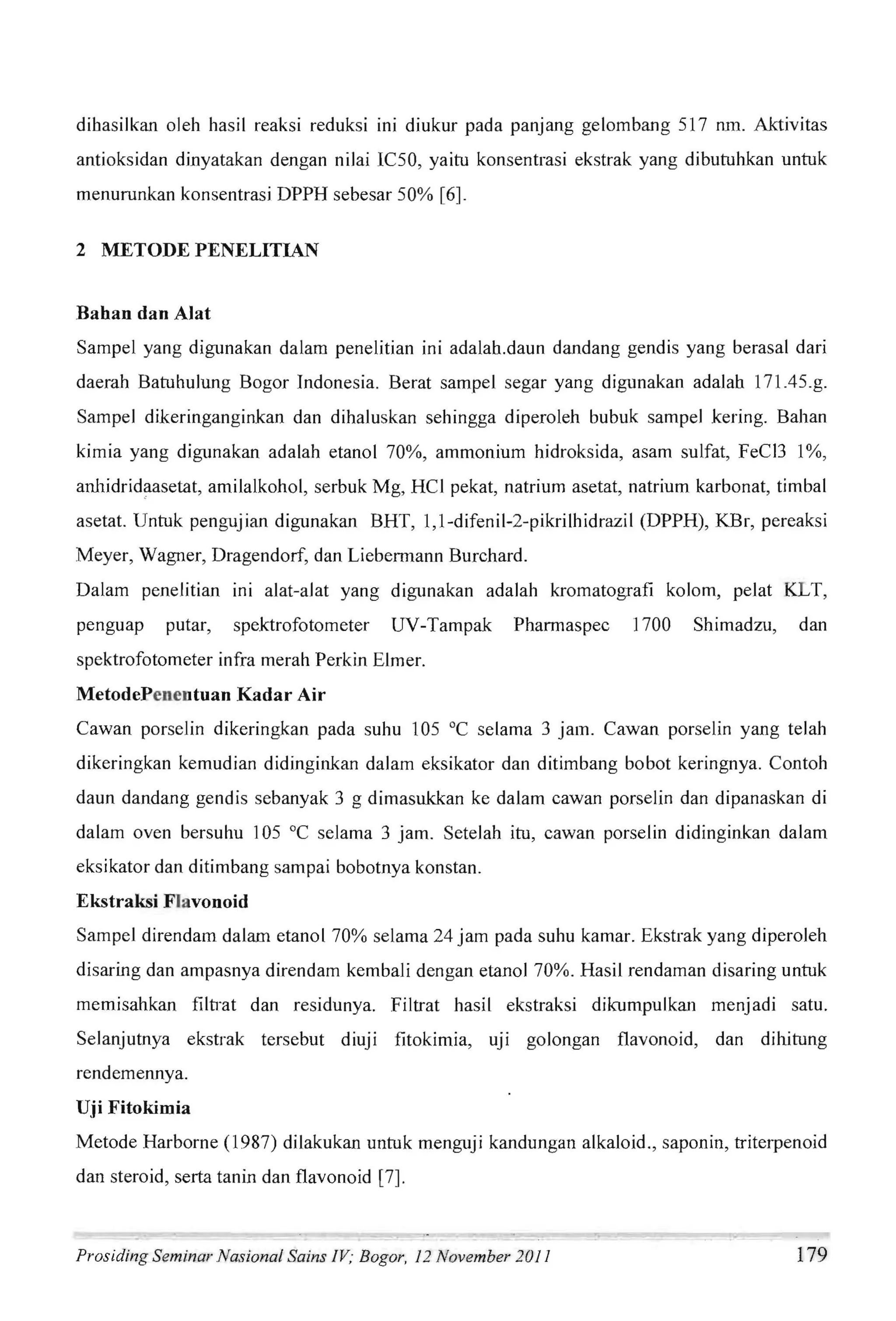 ISOLASI DAN IDENTIFIKASI GOLONGAN FLAVONOID DAUN DANDANG GENDIS ...