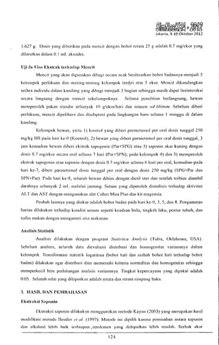 EKSTRAK SAPOGENIN AKAR KUNING SEBAGAI HEPATOPROTEKTOR PADA MENCIT YANG DIINDUKSI PARASETAMOL | PDF