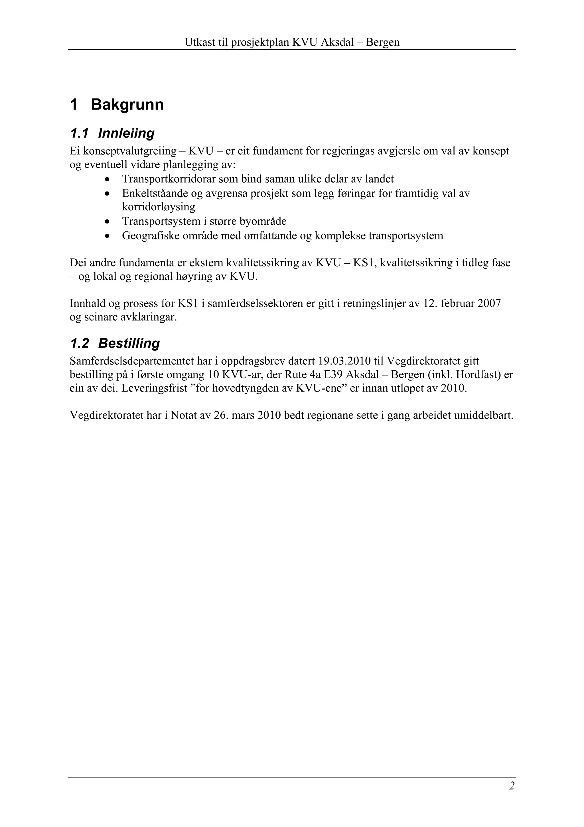 Prosjektplan KVU E39 Aksdal-Bergen | PDF