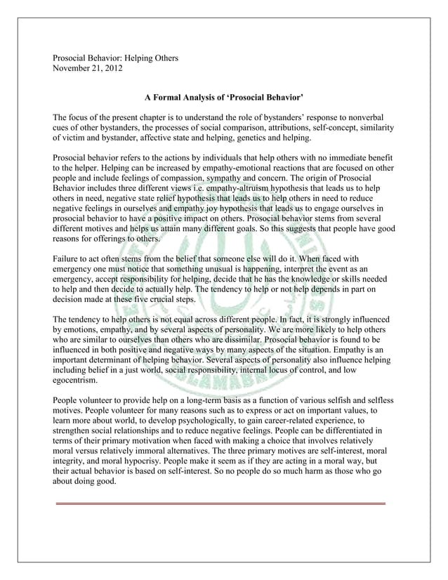 Prosocial Behavior helping others - Analysis | PDF