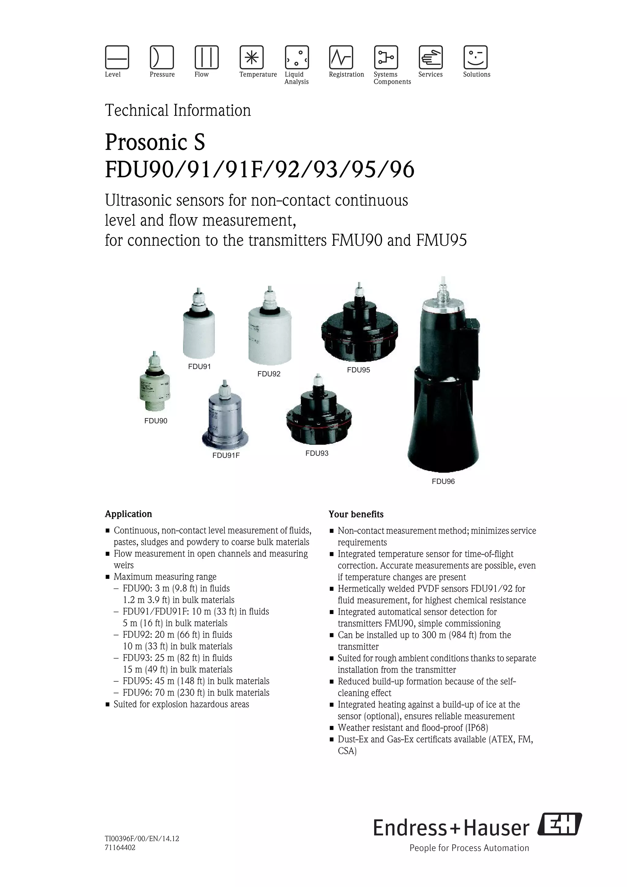 Prosonic s fdu90 endress+hauser datasheet-ultrasonic sensors | PDF