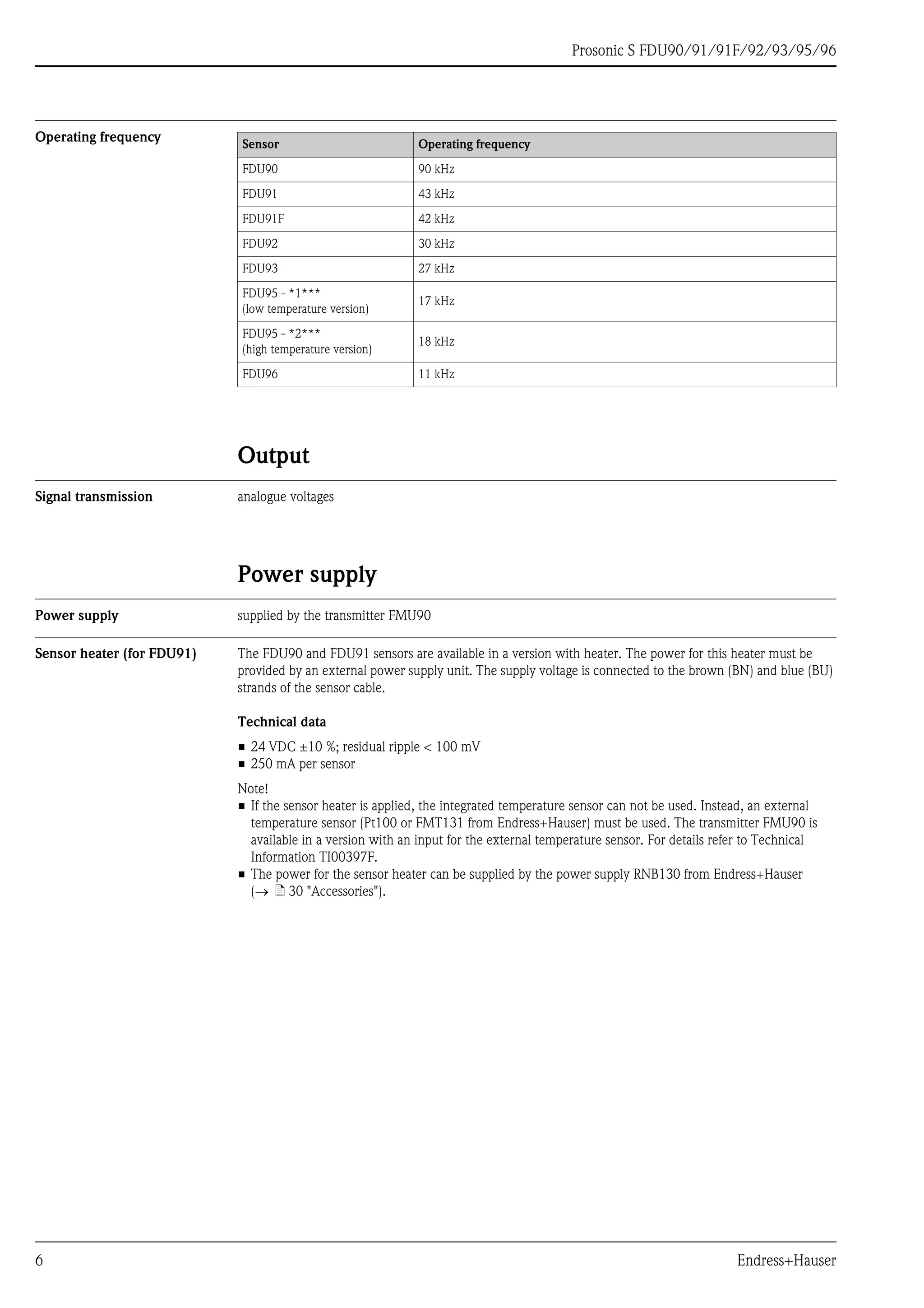 Prosonic s fdu90 endress+hauser datasheet-ultrasonic sensors | PDF