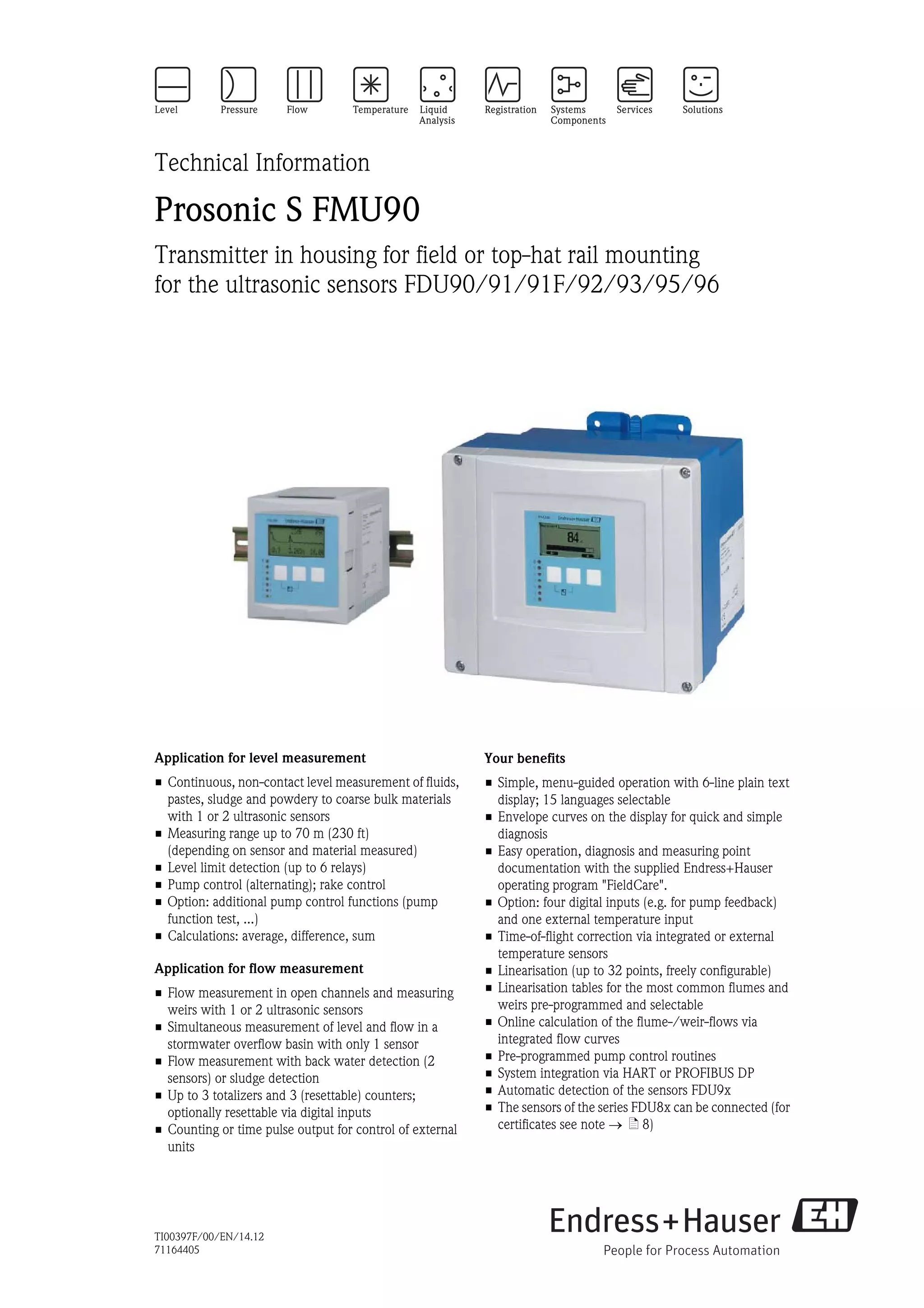 Prosonic s fmu90 endress+hauser datasheet-transmitter in housing | PDF
