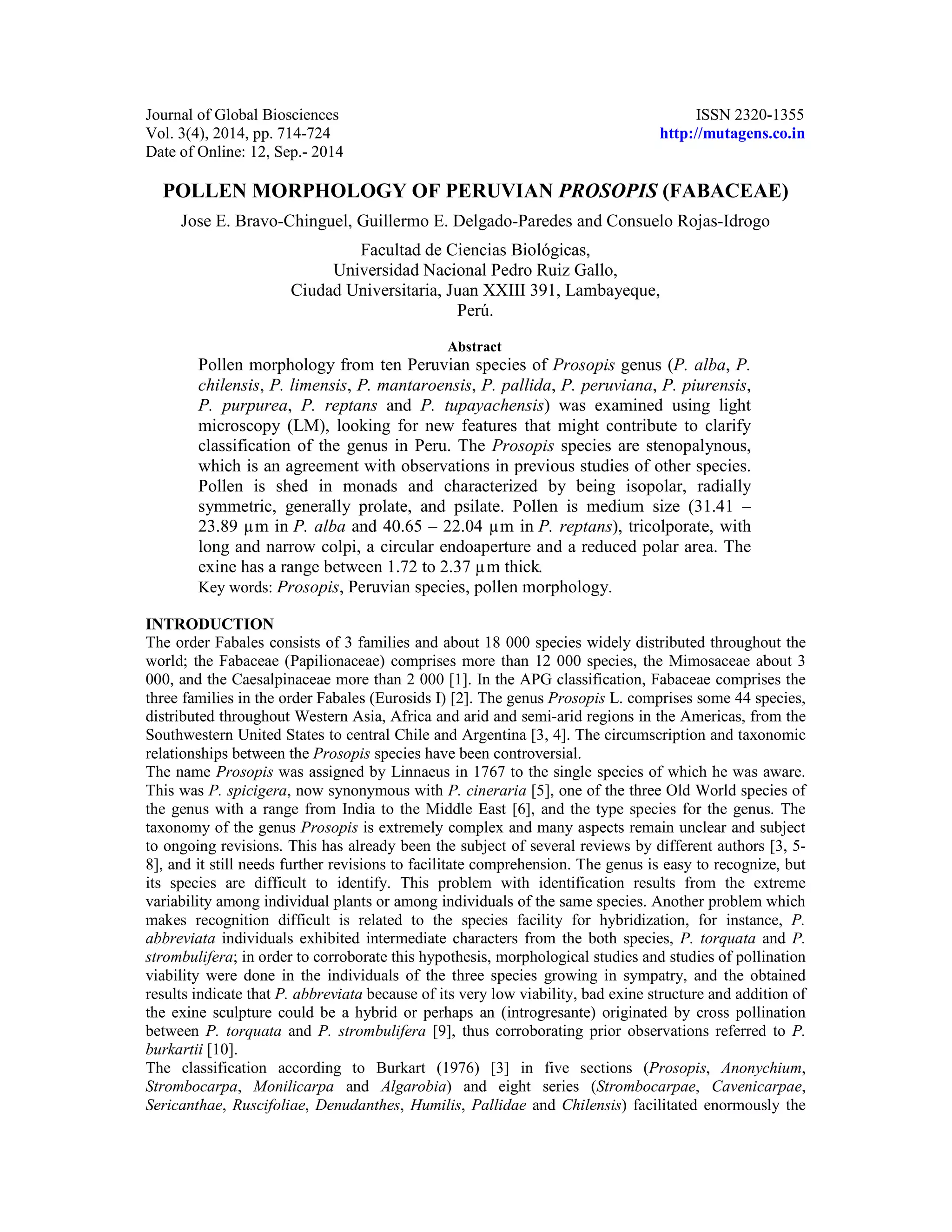 POLLEN MORPHOLOGY OF PERUVIAN PROSOPIS (FABACEAE) | PDF