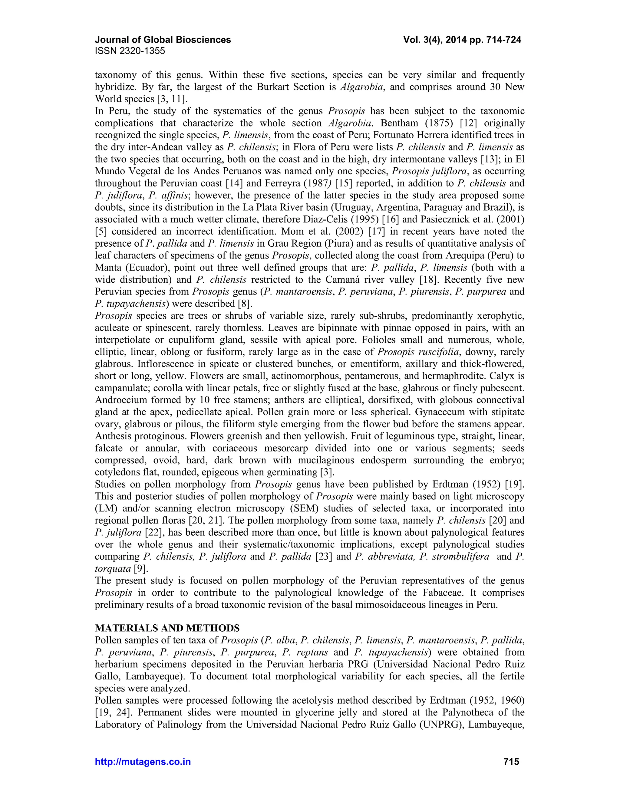 POLLEN MORPHOLOGY OF PERUVIAN PROSOPIS (FABACEAE) | PDF