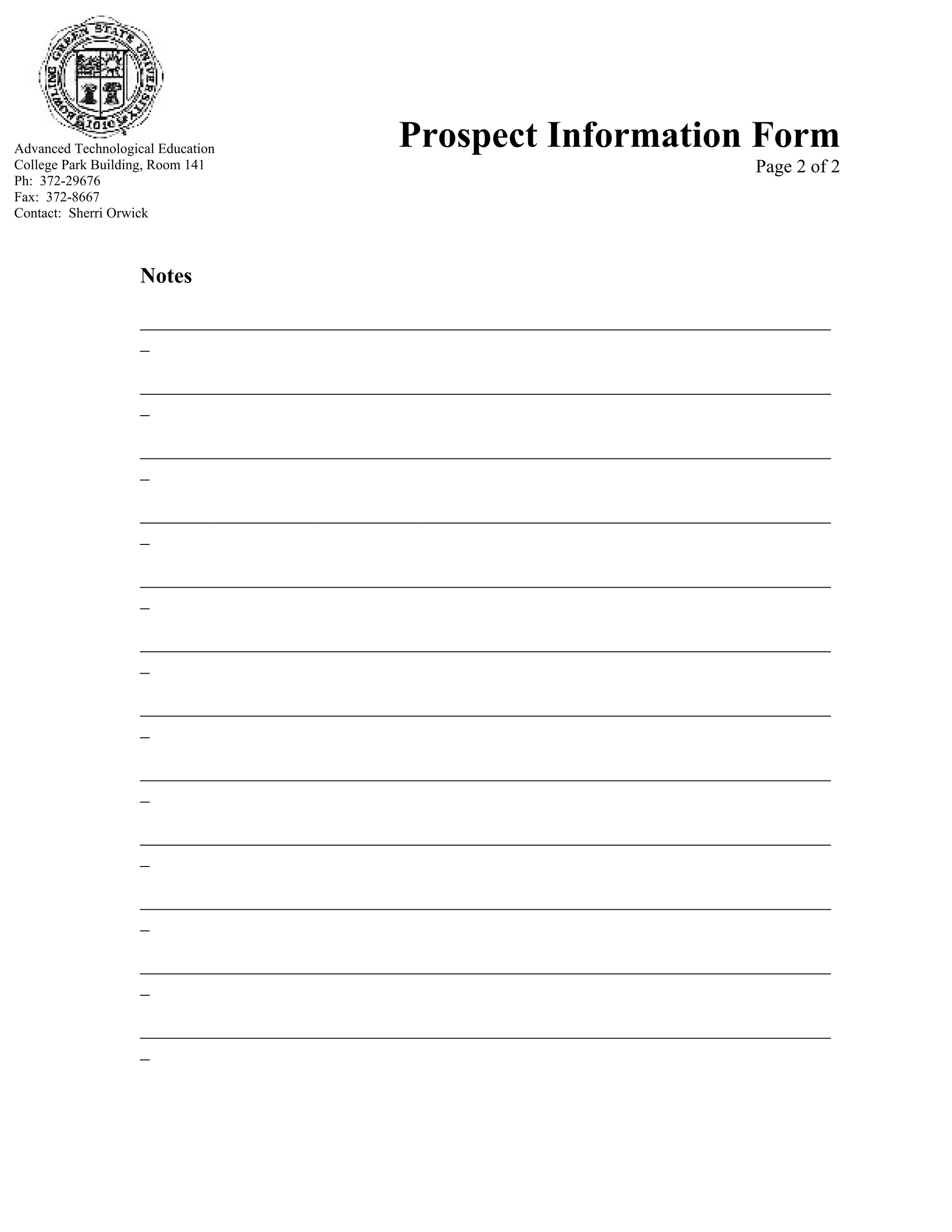 Prospect information form blank | DOC
