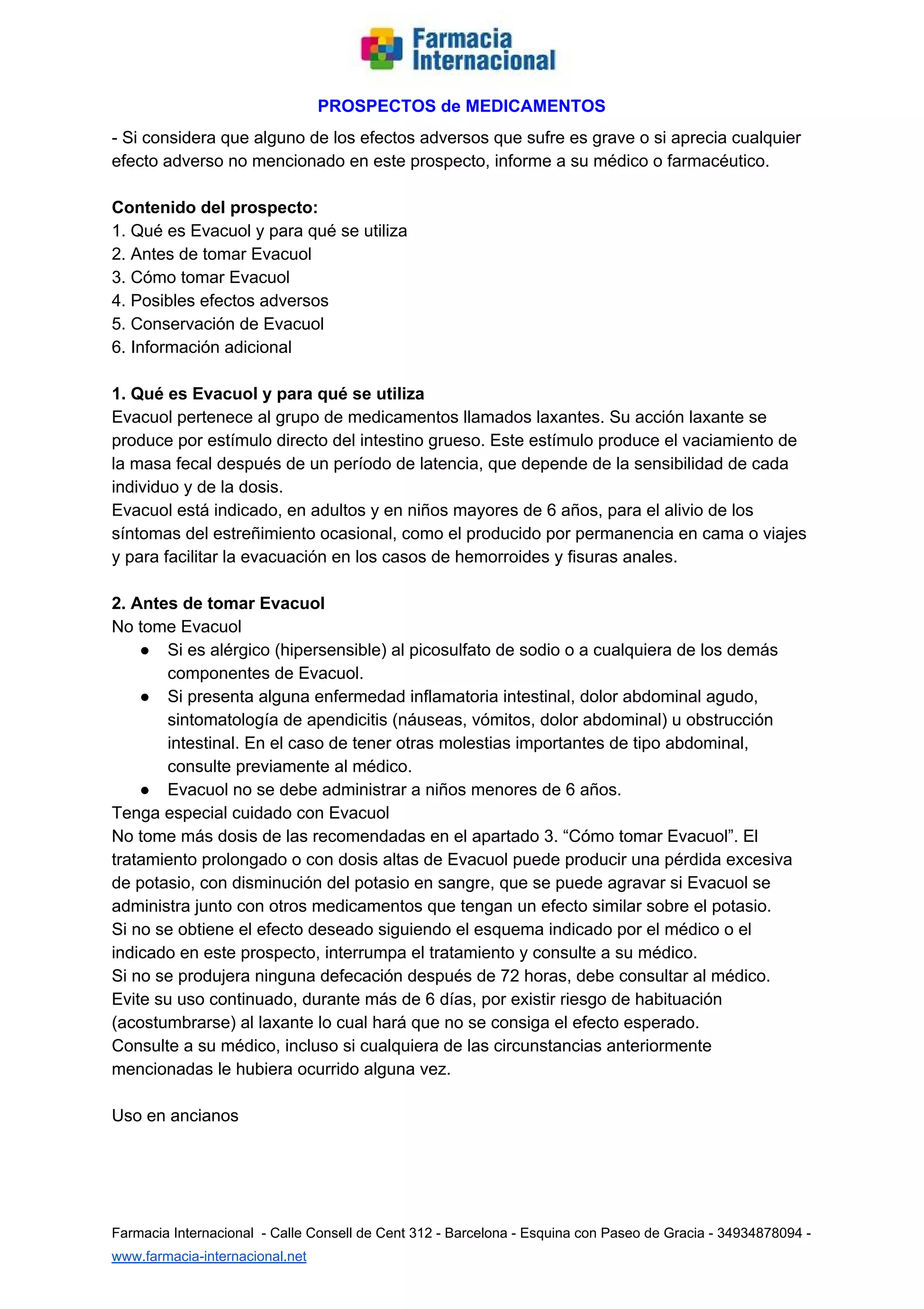 Prospecto Evacuol 7,5 mg-ml gotas orales en solución | PDF