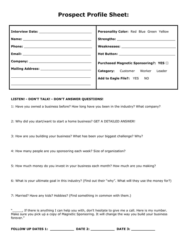 Prospect profile sheet | PDF | Resume Writing and Advice | Job Search