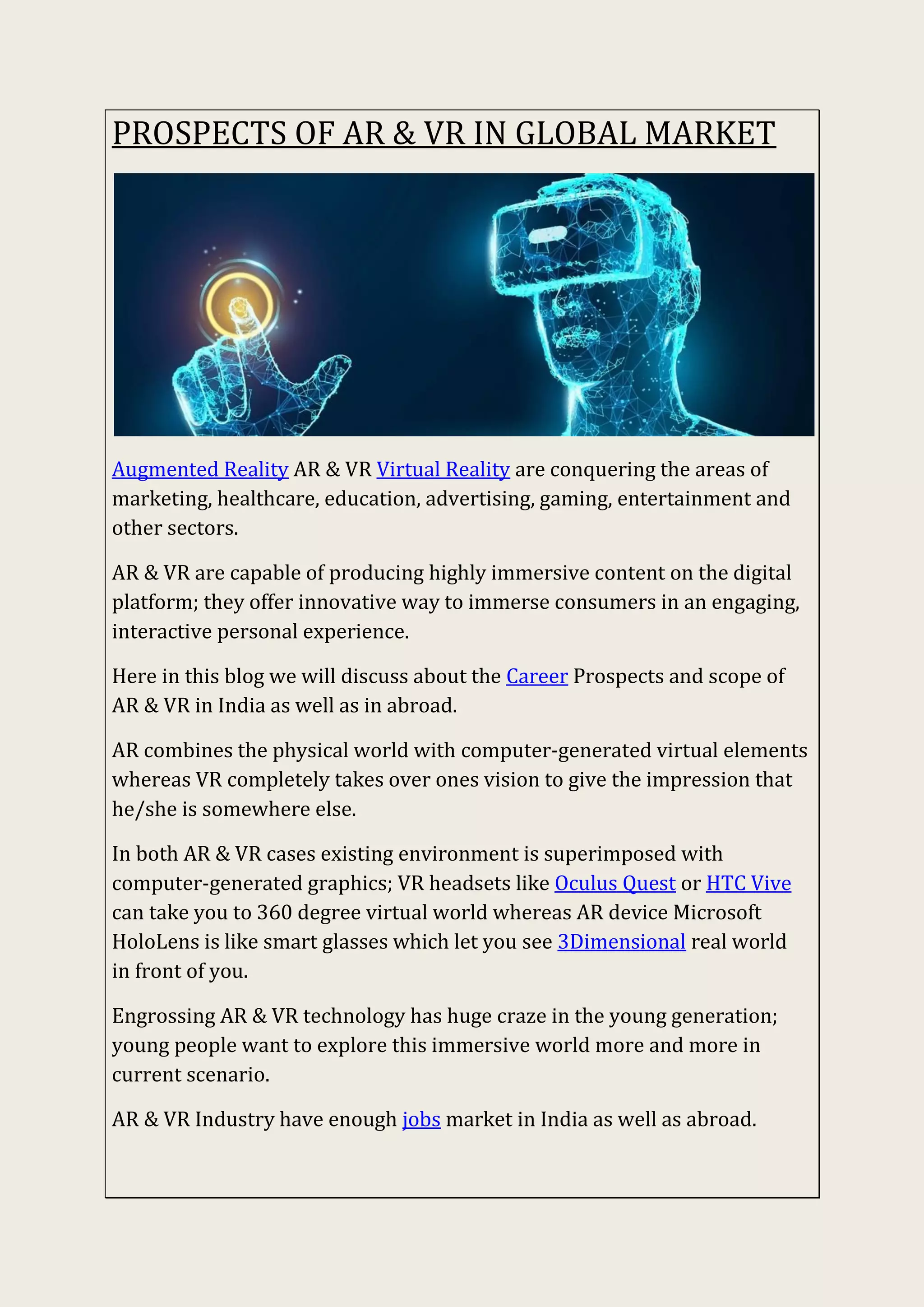 PROSPECTS OF AR & VR IN GLOBAL MARKET | PDF | Free Download