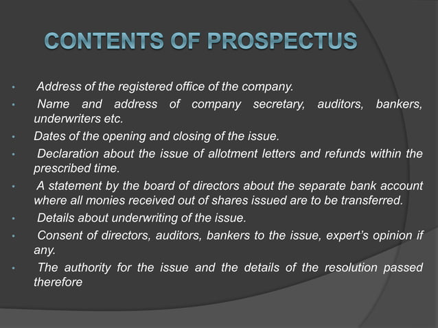 Prospectus & Requirements of the Prospectus. | PPTX | Business ...